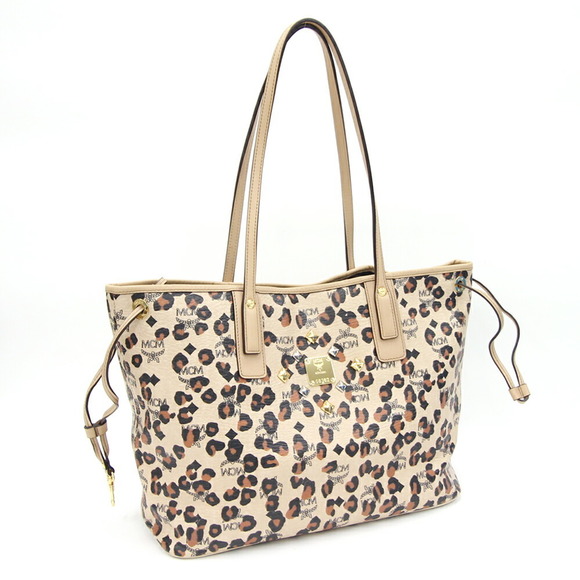 MCM | Bags | Mcm Tote Bag Beige Brown Black Leather Ladies Leopard ...